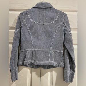 LOFT | Jackets & Coats | The Loft White Stripped Cropped Denim Jacket ...